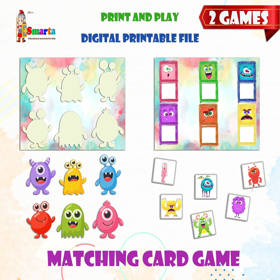 Preschool Curriculum, Matching Card Game, Monsters Play Game - Etsy