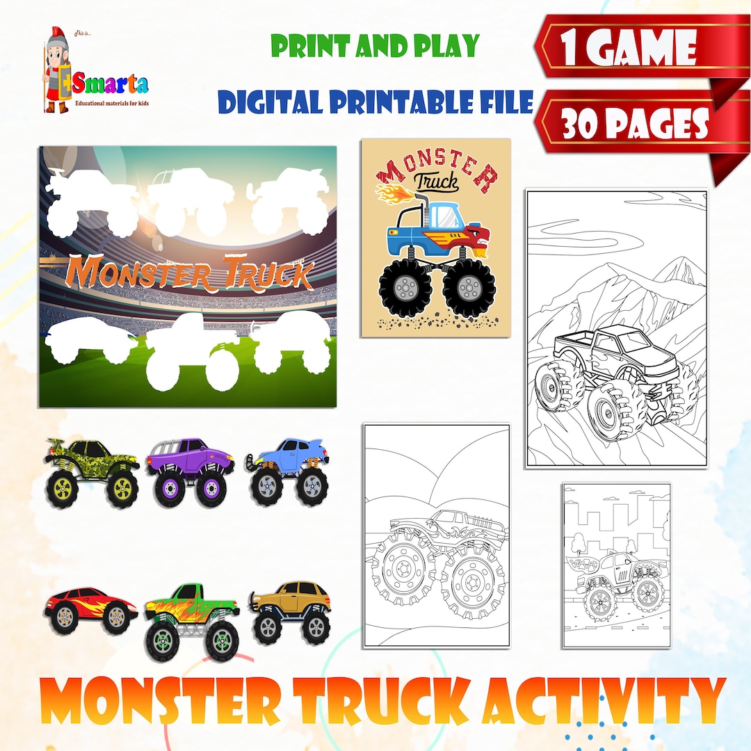 Preschool Curriculum, Monster Truck Pages, Matching Card Game - Etsy