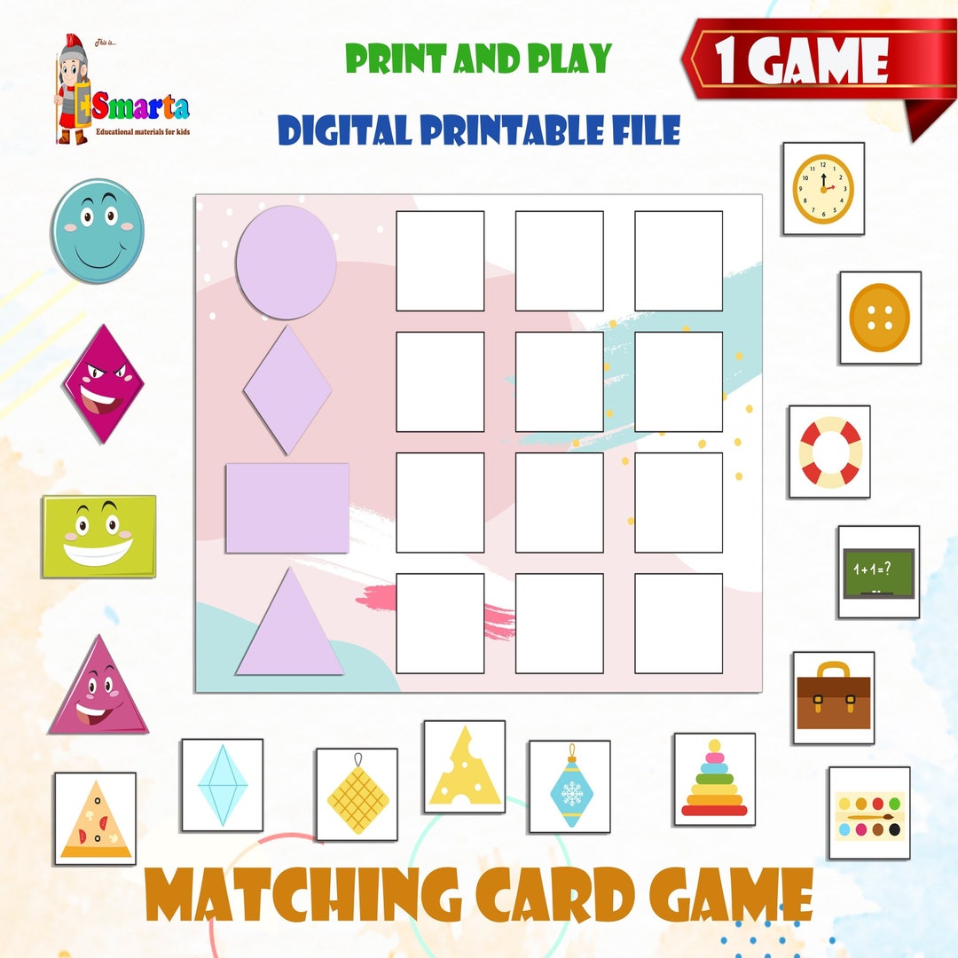 Preschool Curriculum, Matching Card Game, Learn Shapes - Etsy