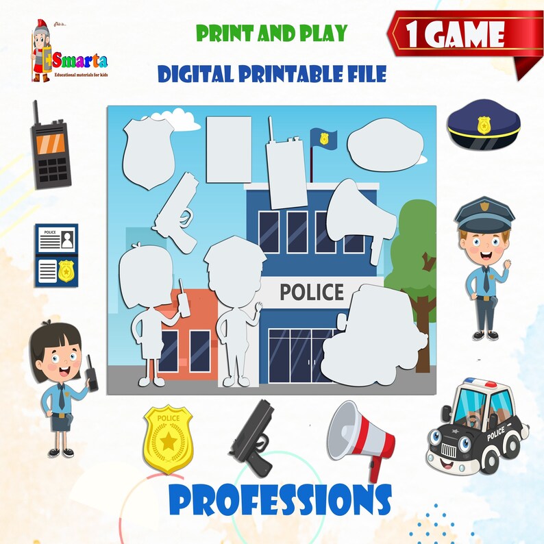 Printable Curriculum, Matching Card Game Police - Etsy