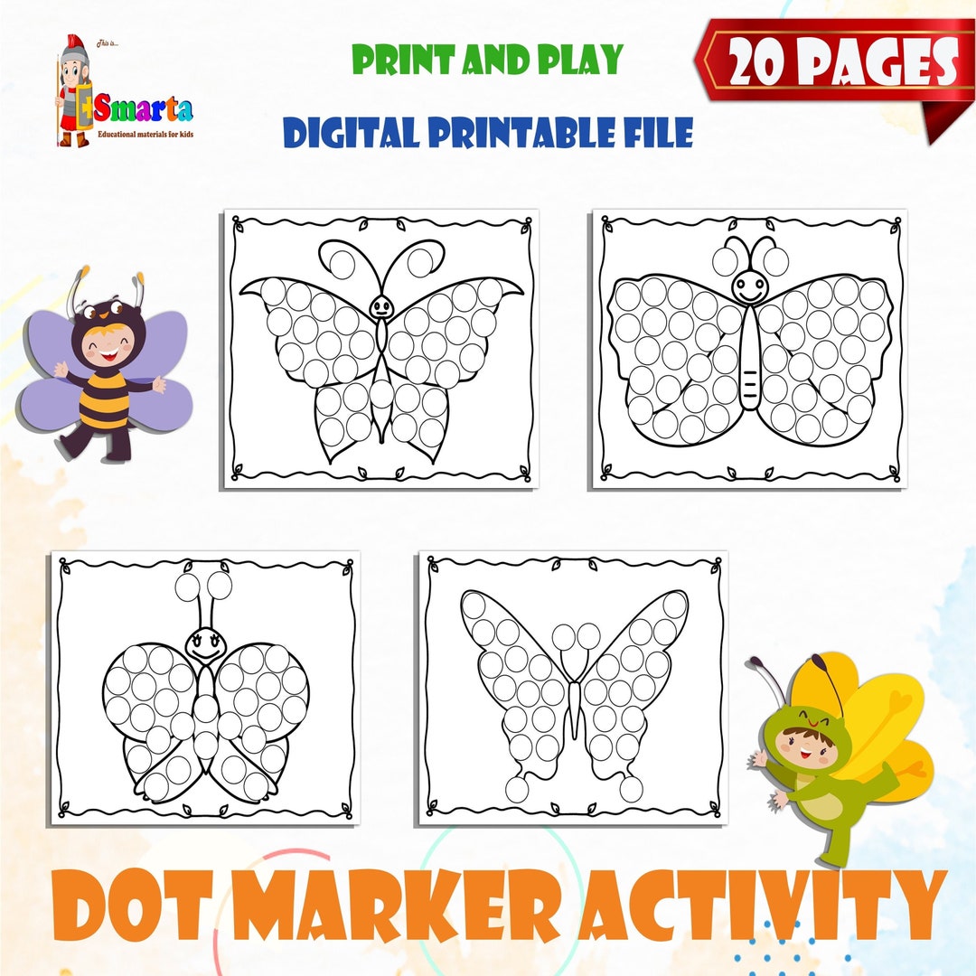 Preschool Art Worksheets, Butterflies Coloring Pages Dot Markers ...