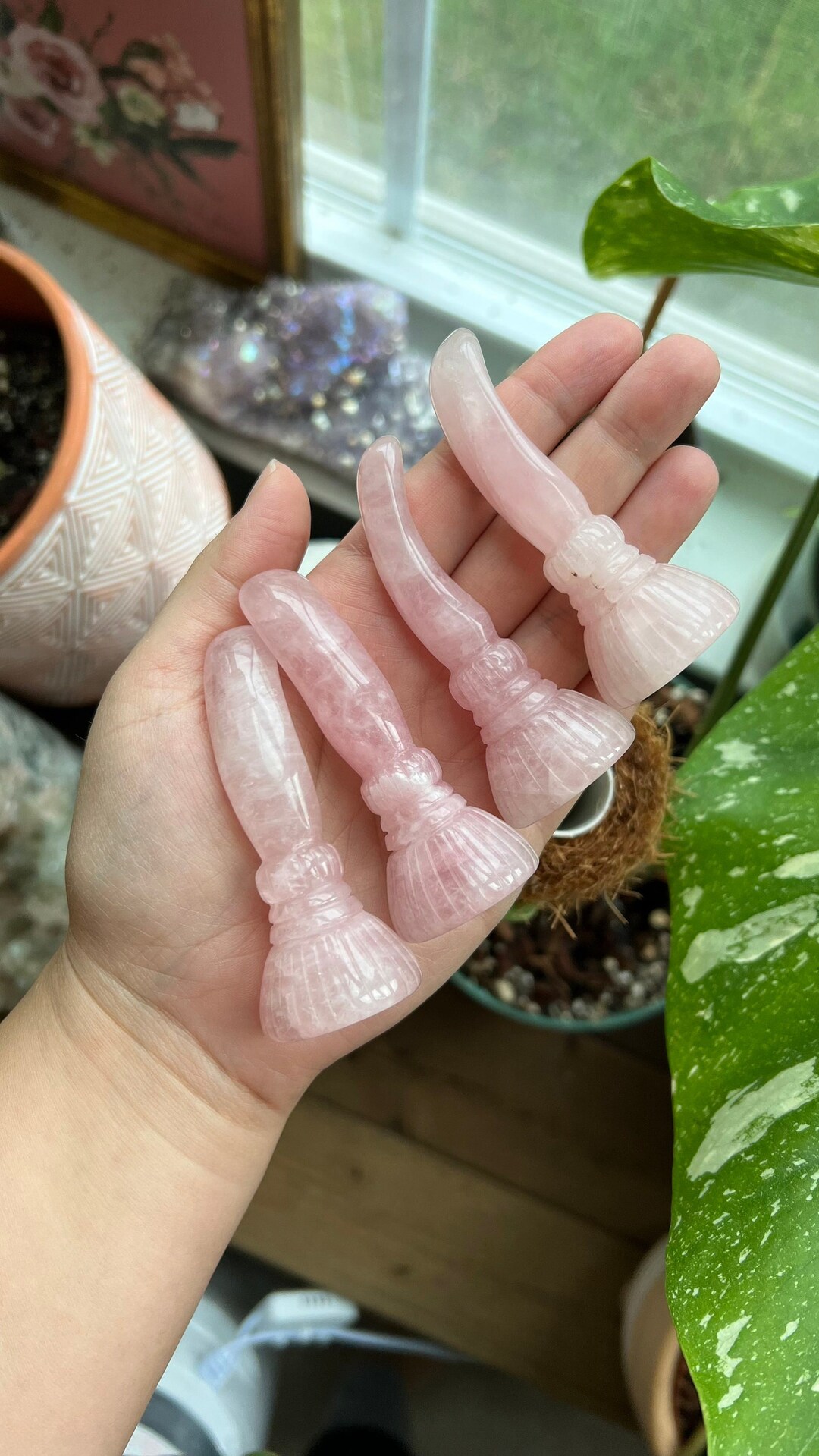 Rose Quartz Crystal Broom Stick, Quartz Broom Stick, Broom Stick ...