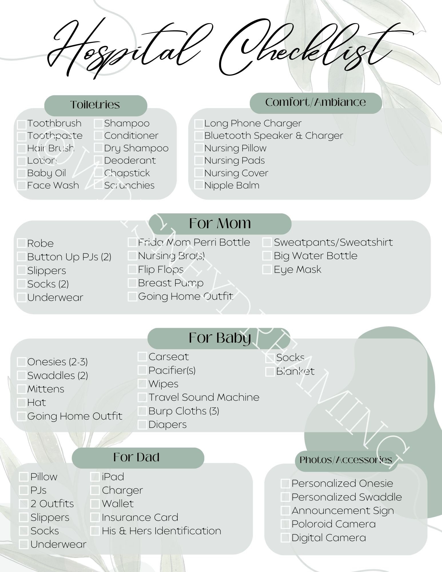 Editable Birth Plan and Hospital Checklist digital Download - Etsy