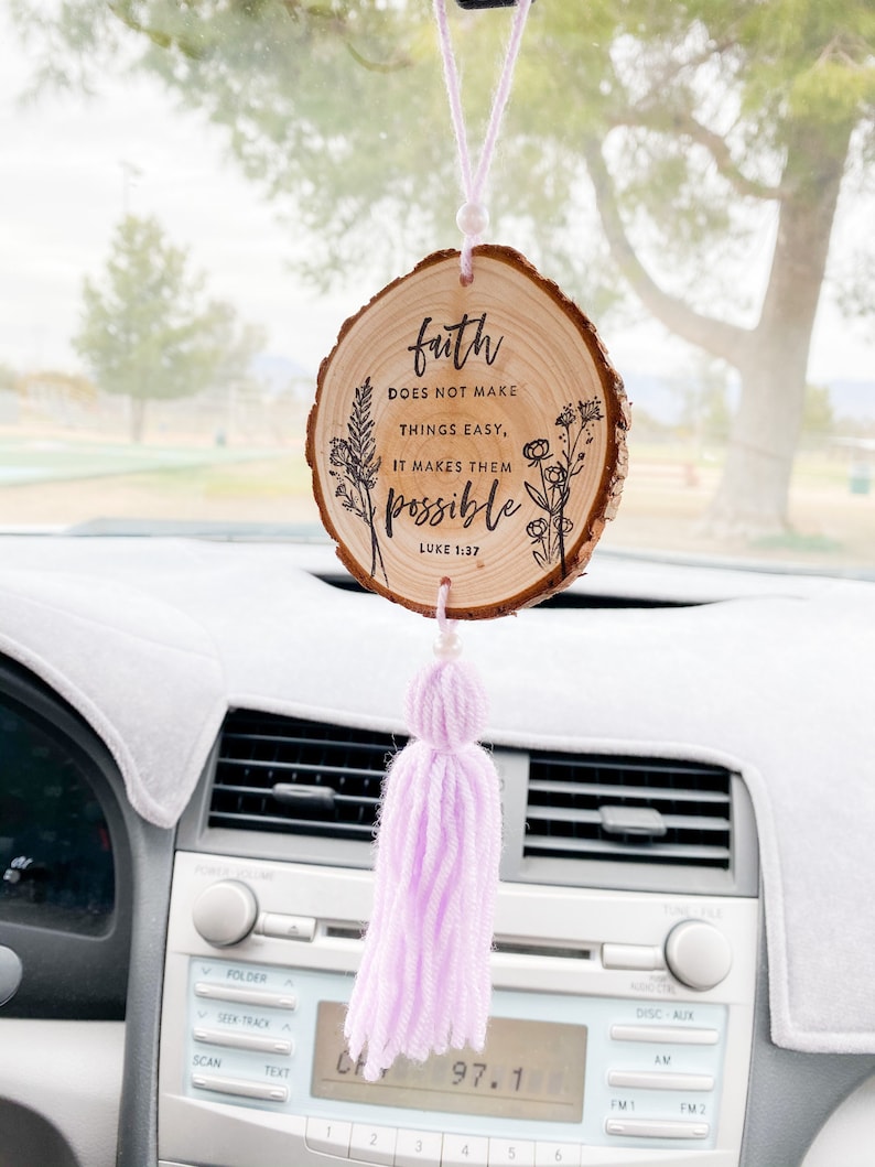 Faith Christian Car Charm: Wood Slice Bible Verse Decor - Etsy