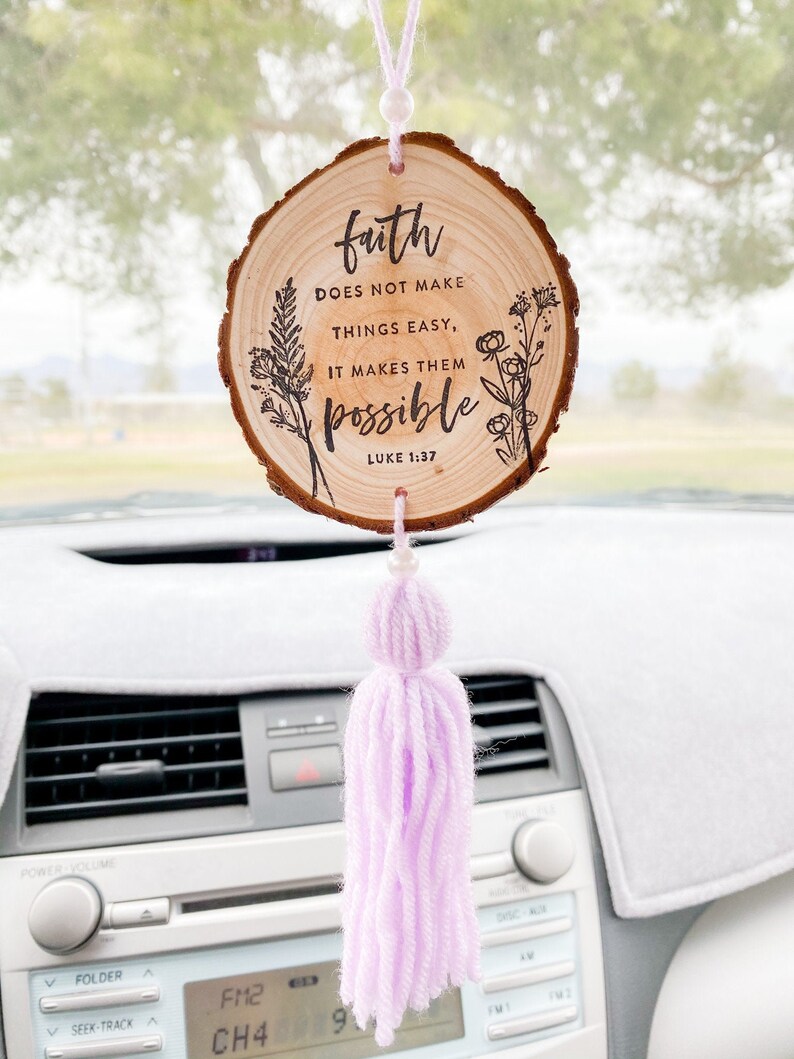 Faith Christian Car Charm: Wood Slice Bible Verse Decor - Etsy