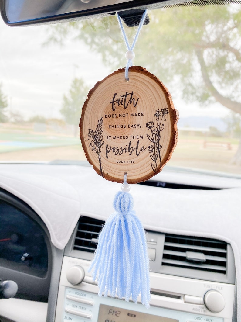 Faith Christian Car Charm: Wood Slice Bible Verse Decor - Etsy