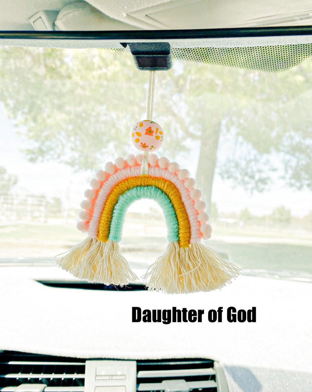 Custom Macrame Rainbow Car Charm Essential Oil Diffuser | Boho Car ...