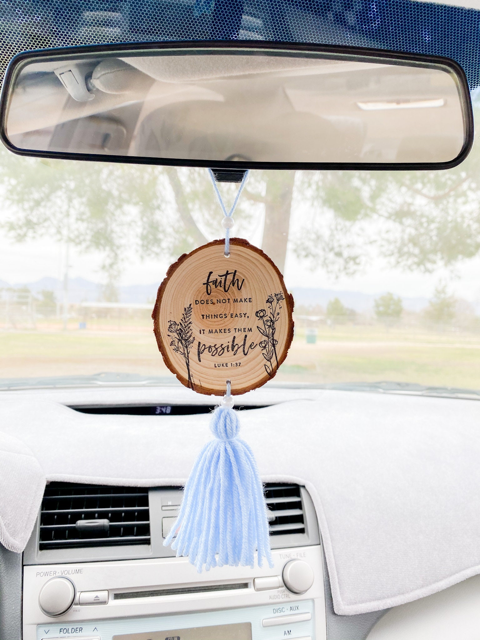 Faith Christian Car Charm: Wood Slice Bible Verse Decor - Etsy