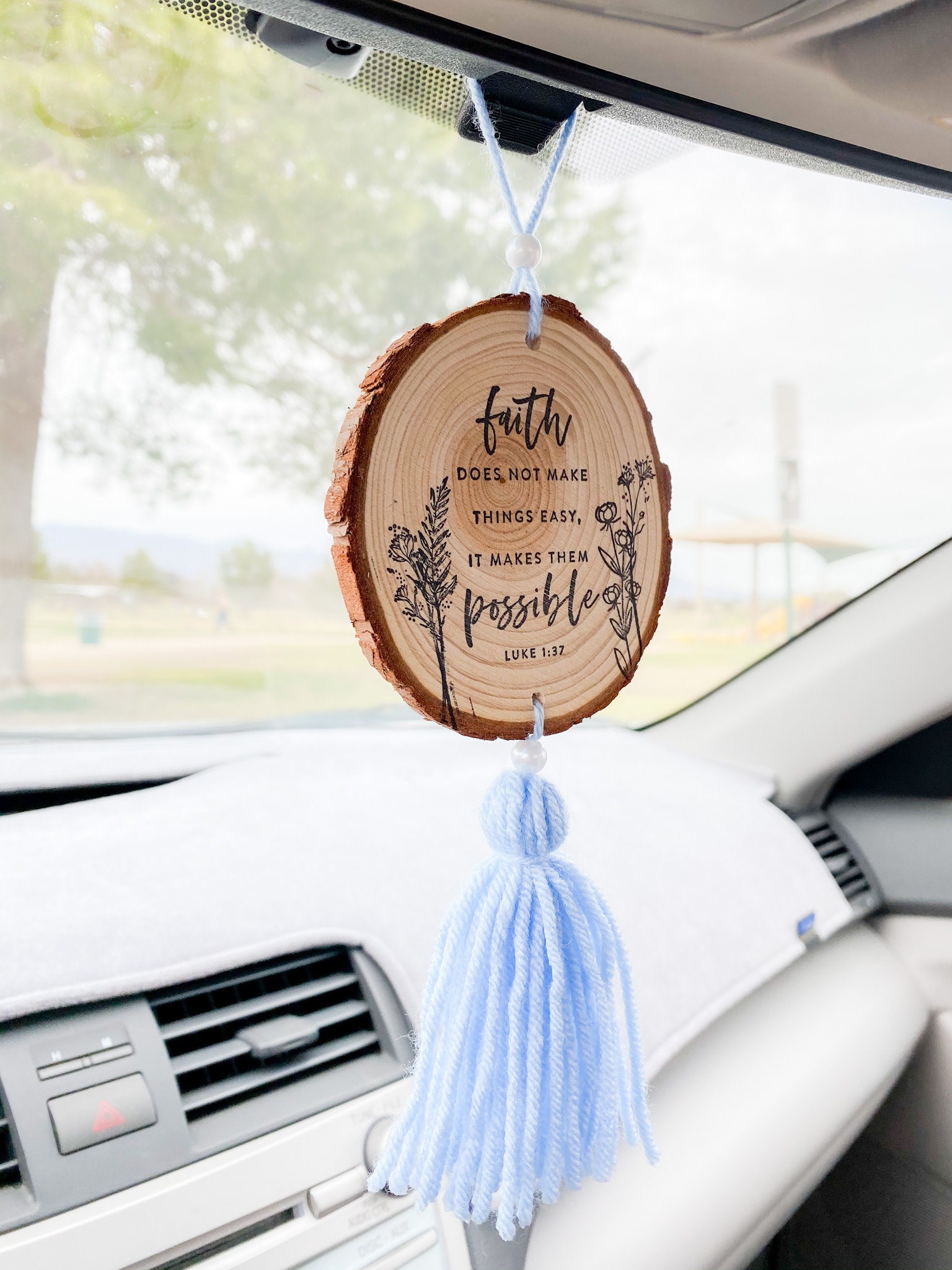 Faith Christian Car Charm: Wood Slice Bible Verse Decor - Etsy