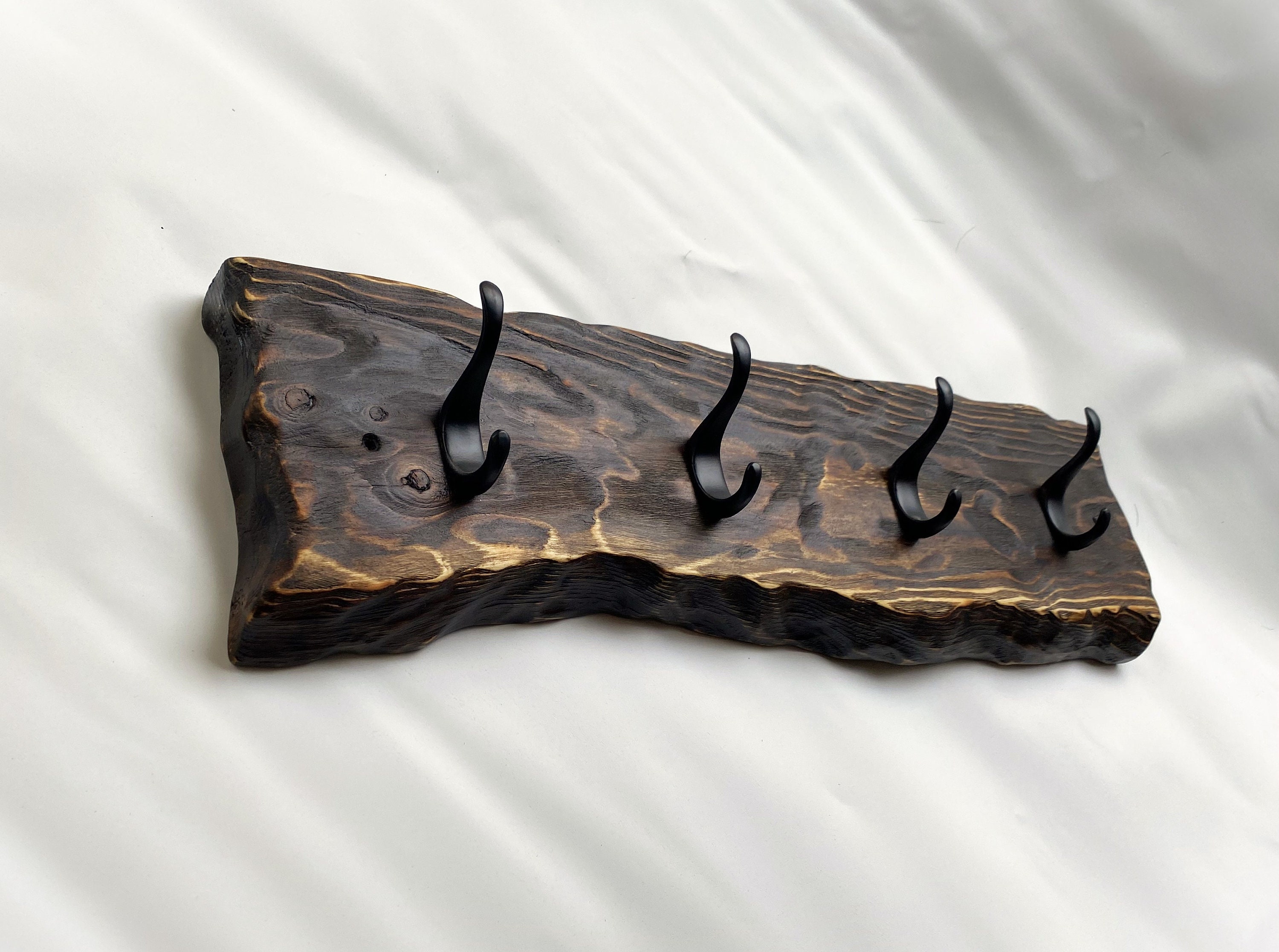COAT RACK Live Edge, Rustic Style, 4 Hooks. H 21 - Etsy