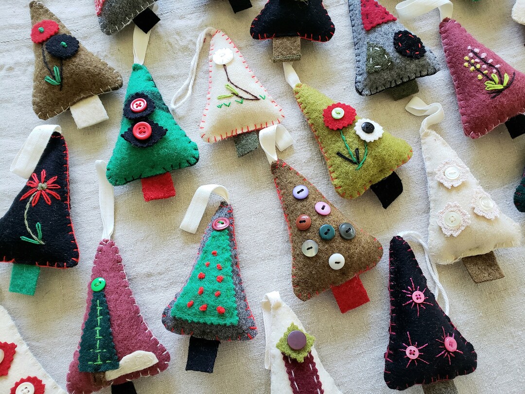 Wool Tree Ornament Handmade - Tall Assorted Colors Buttons Designs ...