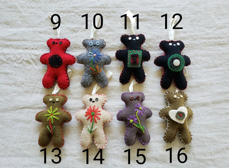 Wool Teddy Bear Ornament Handmade Assorted Colors Designs - Etsy