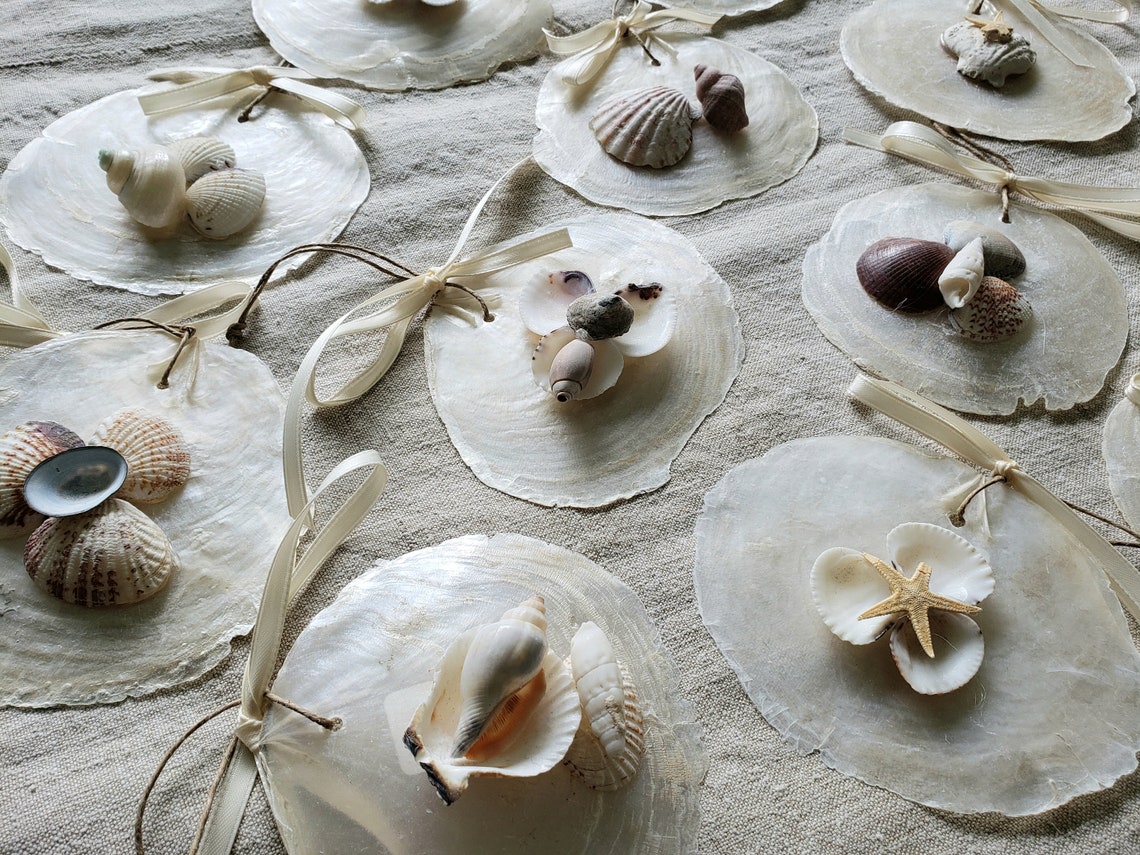 Pair of Capiz Shell Ornament Handmade Beautiful Natural - Etsy