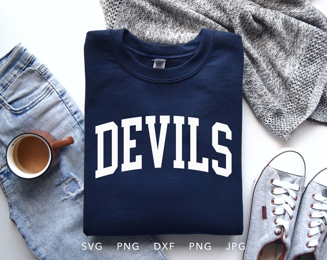 Devils SVG, PNG ,dxf, Jpg, Eps, Trendy Devils Arched Varsity Shirt Sublimation, Devils School ...