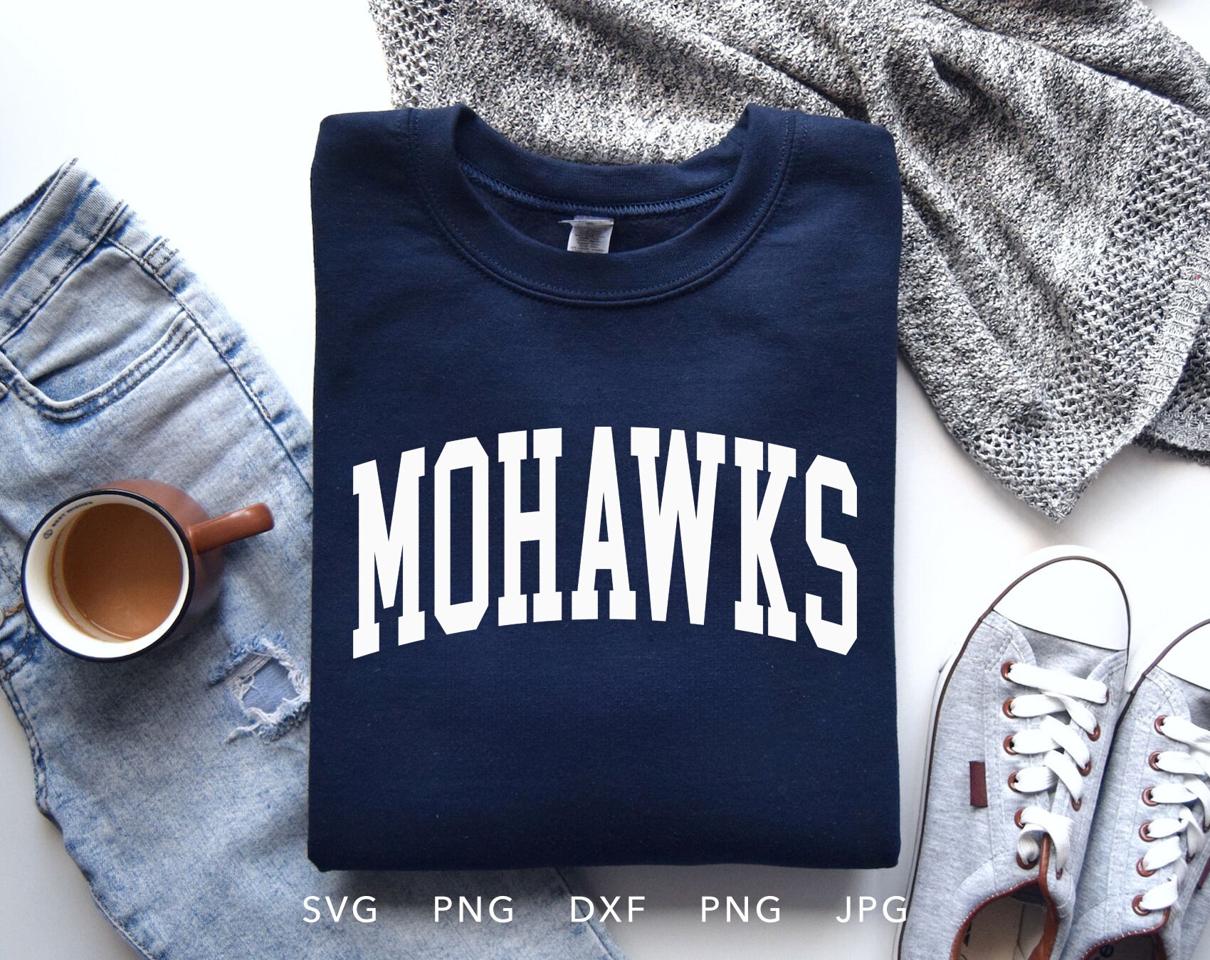 Mohawks SVG, PNG ,dxf, Jpg, Eps, Trendy Mohawks Arched Varsity Shirt ...