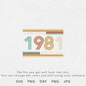 Vintage 1981 Limited Edition SVG, PNG, DXF, Jpg, Eps, Retro Birthday ...