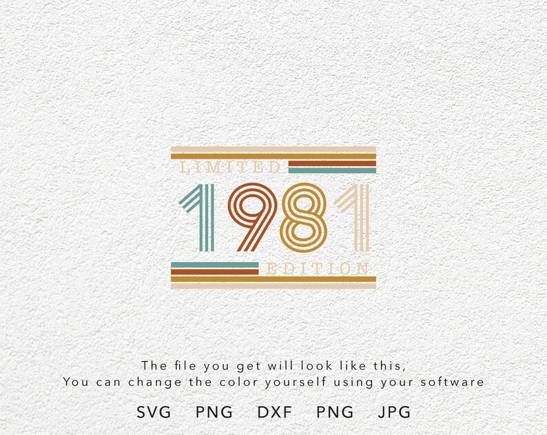 Vintage 1981 Limited Edition SVG, PNG, DXF, Jpg, Eps, Retro Birthday ...