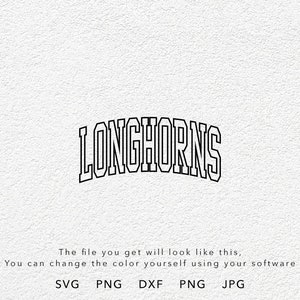 Longhorns SVG, PNG, Dxf, Jpg, Eps, Longhorns Arched Varsity Silhouette ...