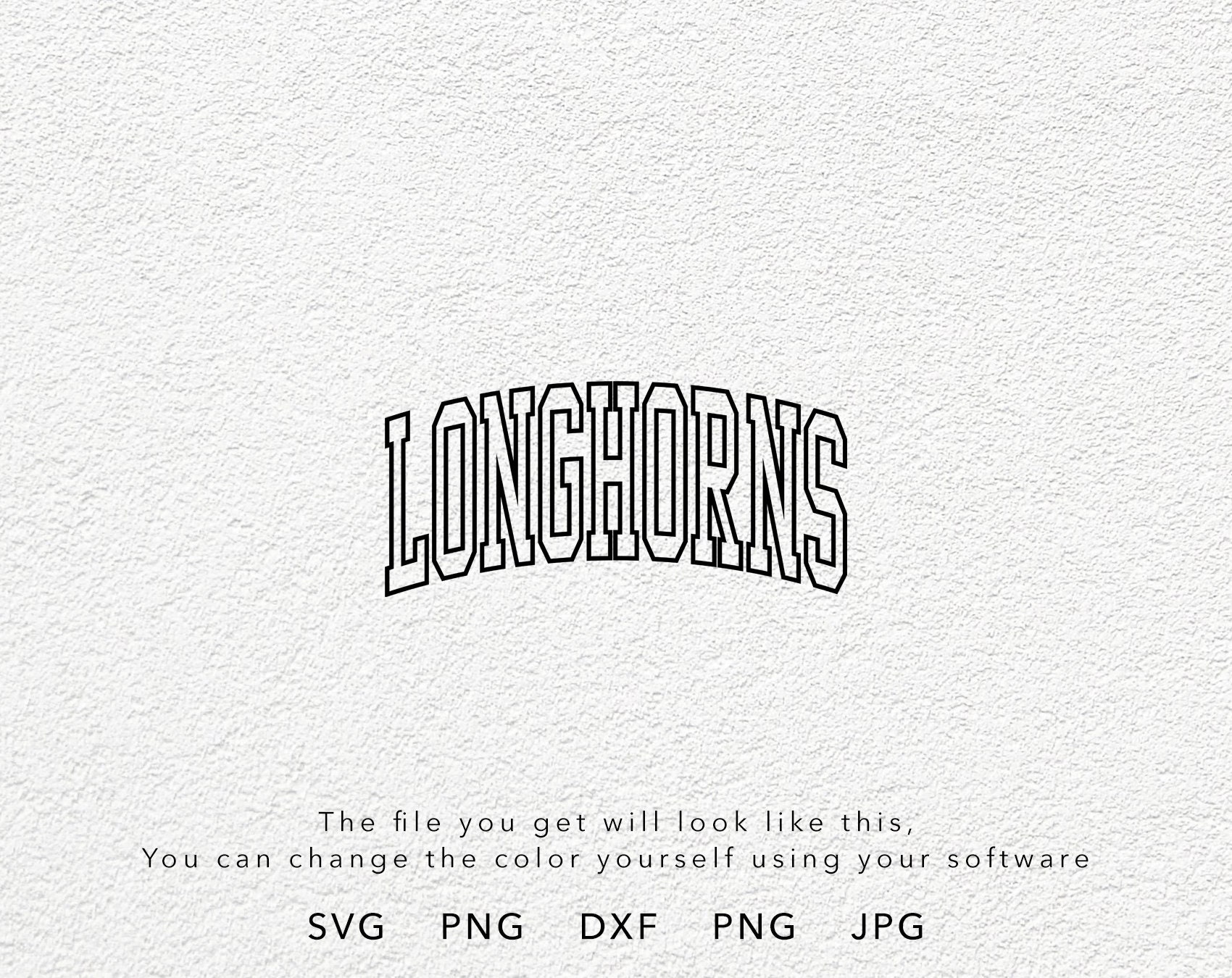 Longhorns SVG, PNG, Dxf, Jpg, Eps, Longhorns Arched Varsity Silhouette ...
