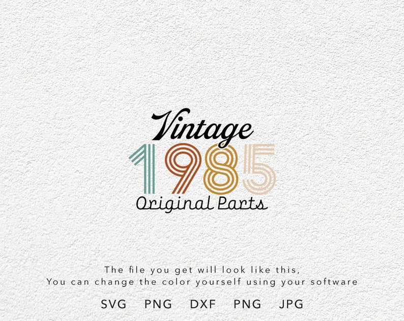 Vintage 1985 Original Parts SVG, PNG, DXF, Jpg, Eps, Retro Birthday ...