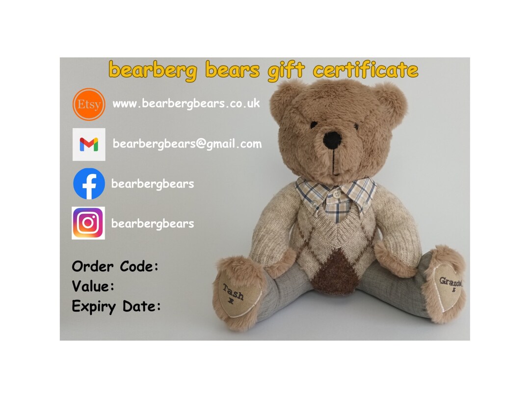 Memory Bear, Gift Certificate Voucher for Handmade Personalised Memory ...
