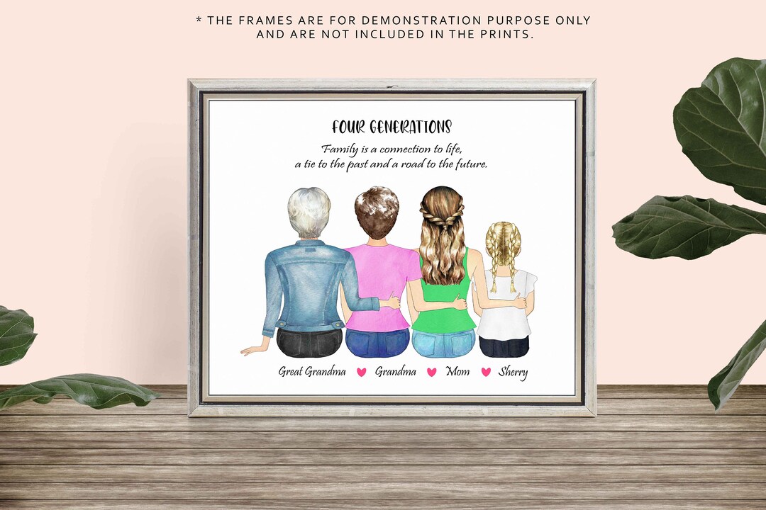 Custom 4 Generations Family Portrait Print, Grandma Gift - Etsy