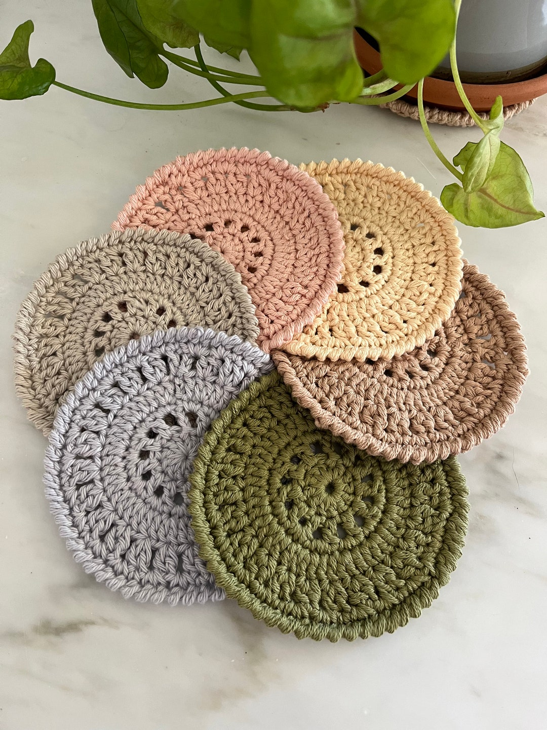 Organic Cotton Crochet Coasters, Vegan Cotton Coaster, Housewarming ...