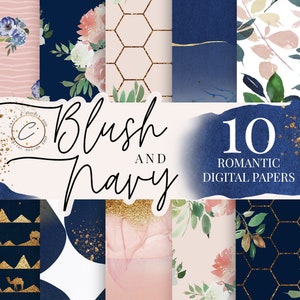 Blush & Navy Digital Paper Pack | Chic Scrapbook Prints,patterns ...