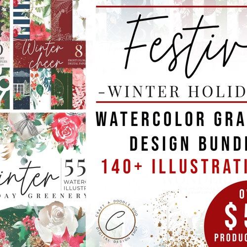 Blue Winter Digital Paper Pack Holiday Scrapbook Watercolor - Etsy