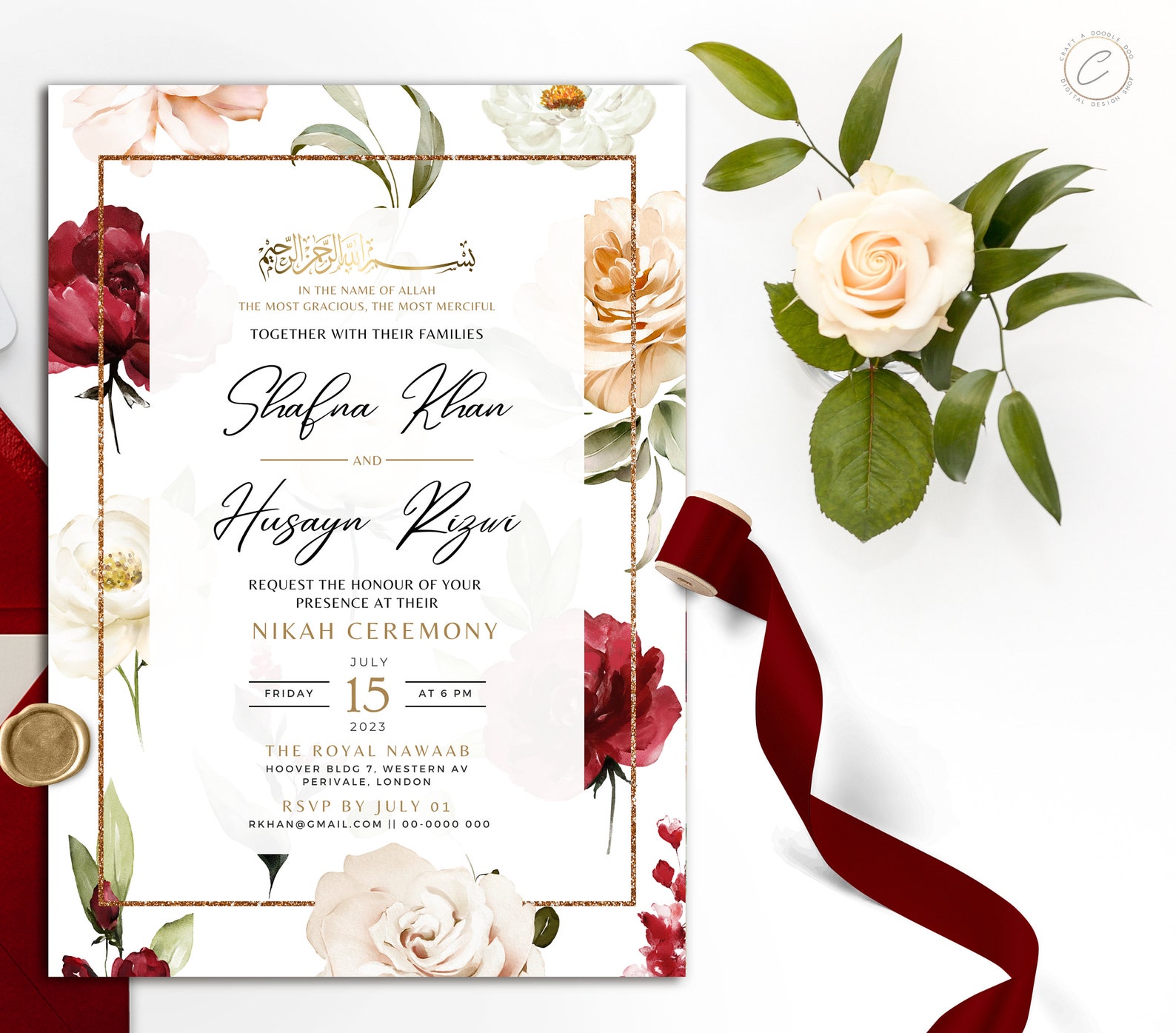 Editable Nikkah Invite Template Gold Custom Muslim Wedding - Etsy