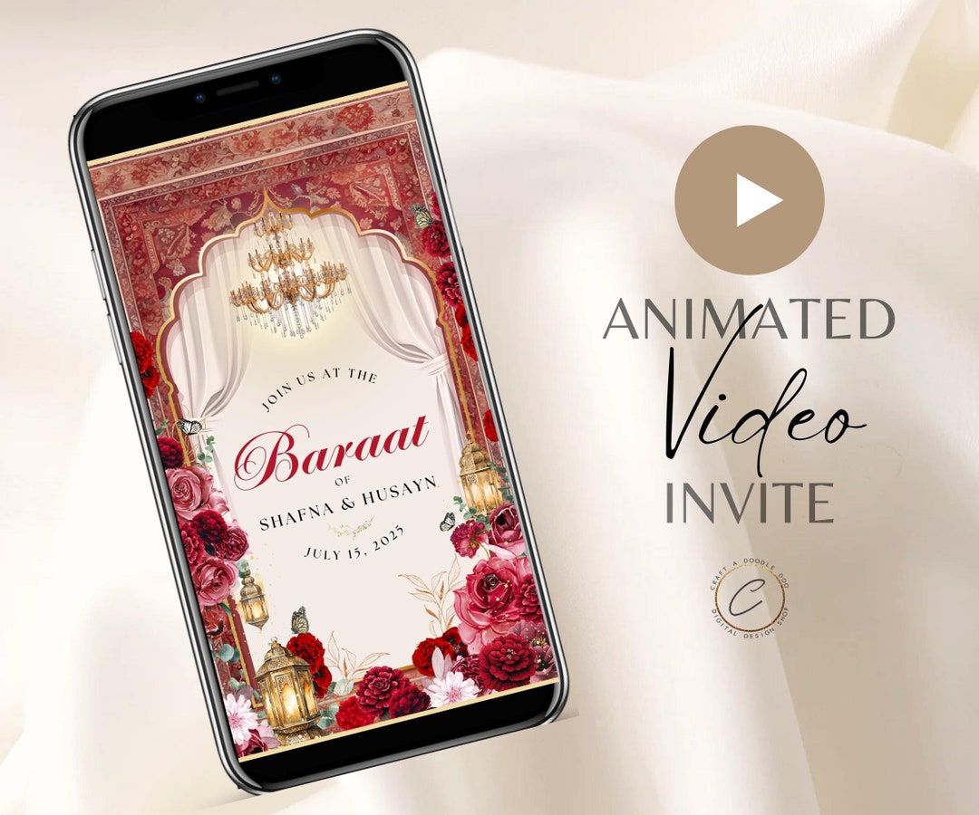 Muslim Wedding Invitation Digital Video Couple Illustration, Luxury ...