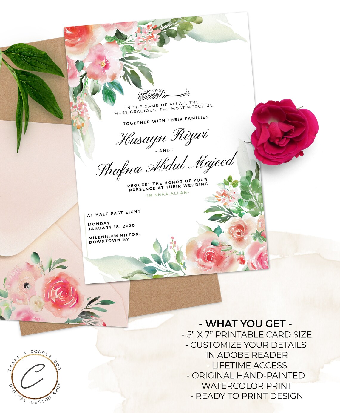 Editable Nikah Card Invitation Digital Download Floral | Etsy