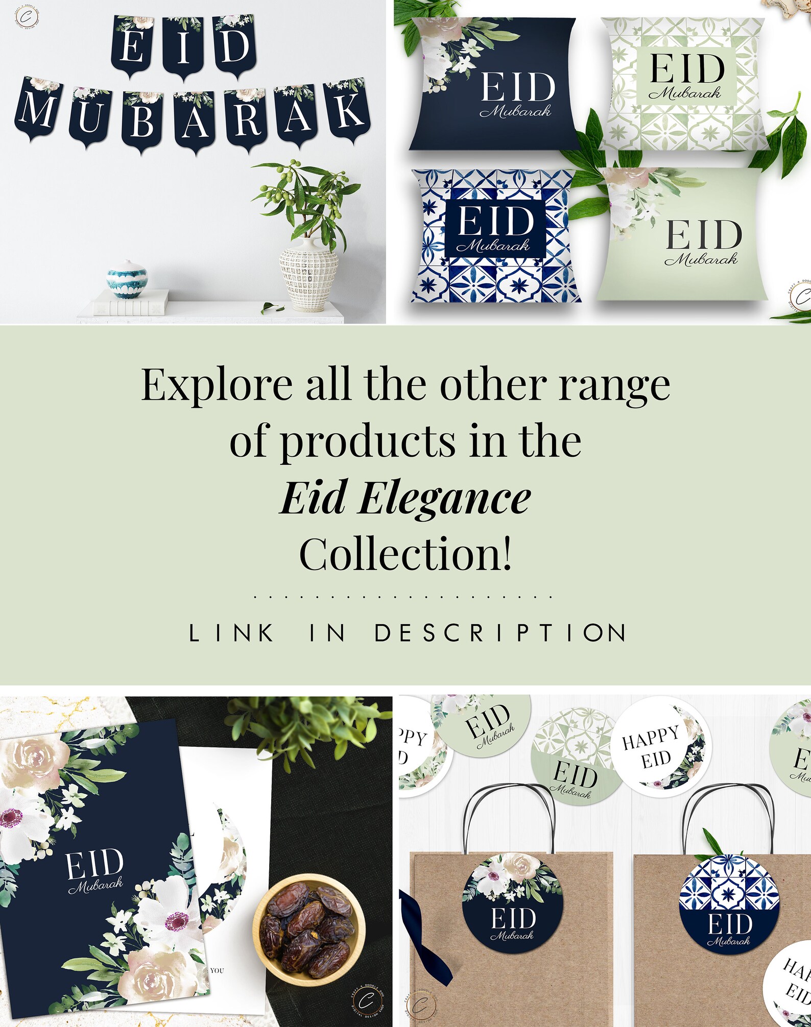 Set of 6 Eid Gift Tags, Printable Digital Download, Eid Mubarak ...