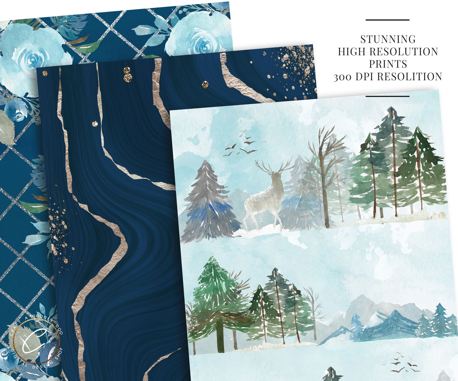 Winter Digital Paper & Clipart Holiday Watercolor Graphics - Etsy