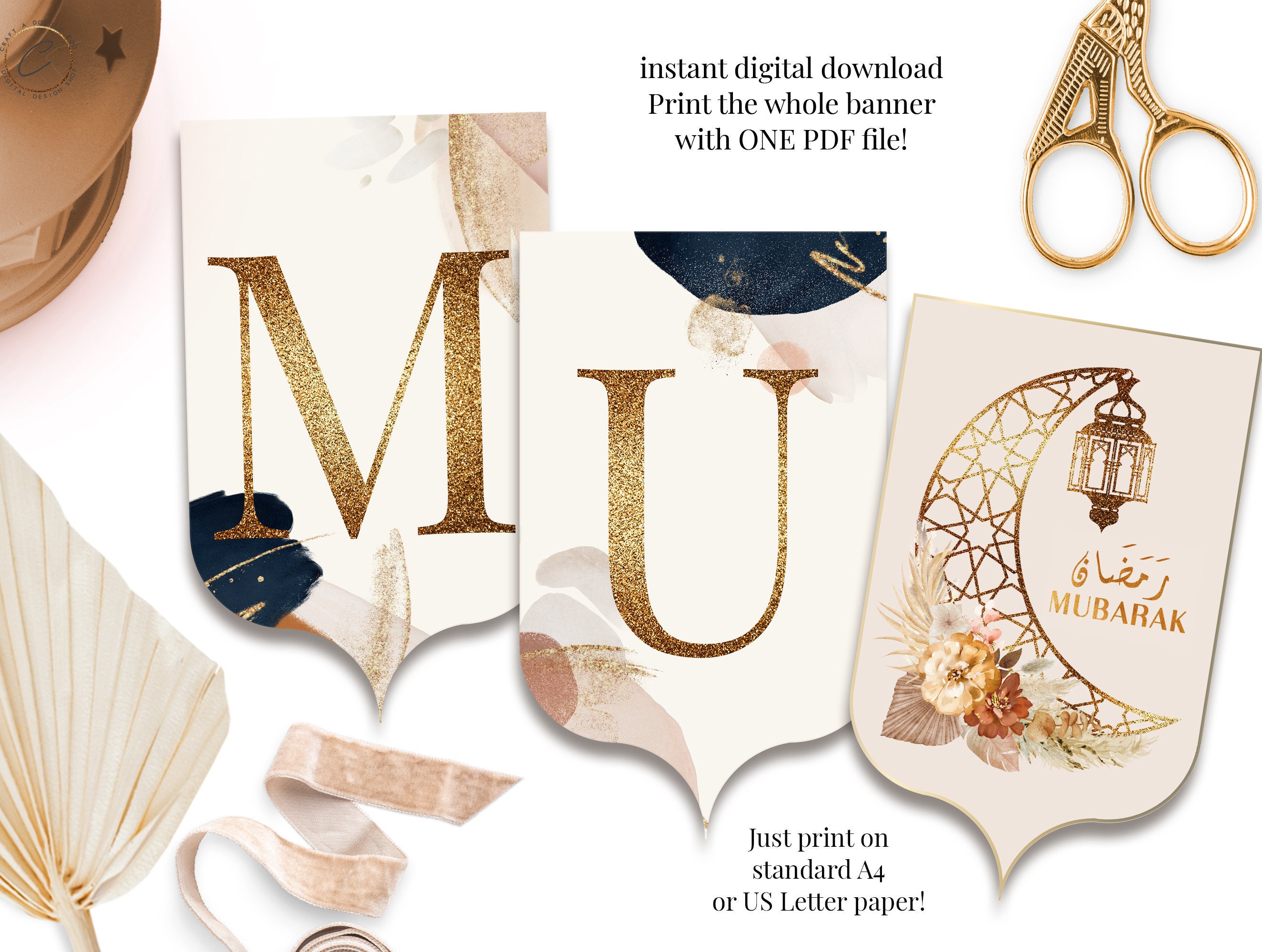 Ramadan Mubarak Banner Instant Printable Digital Download PDF, Luxury ...