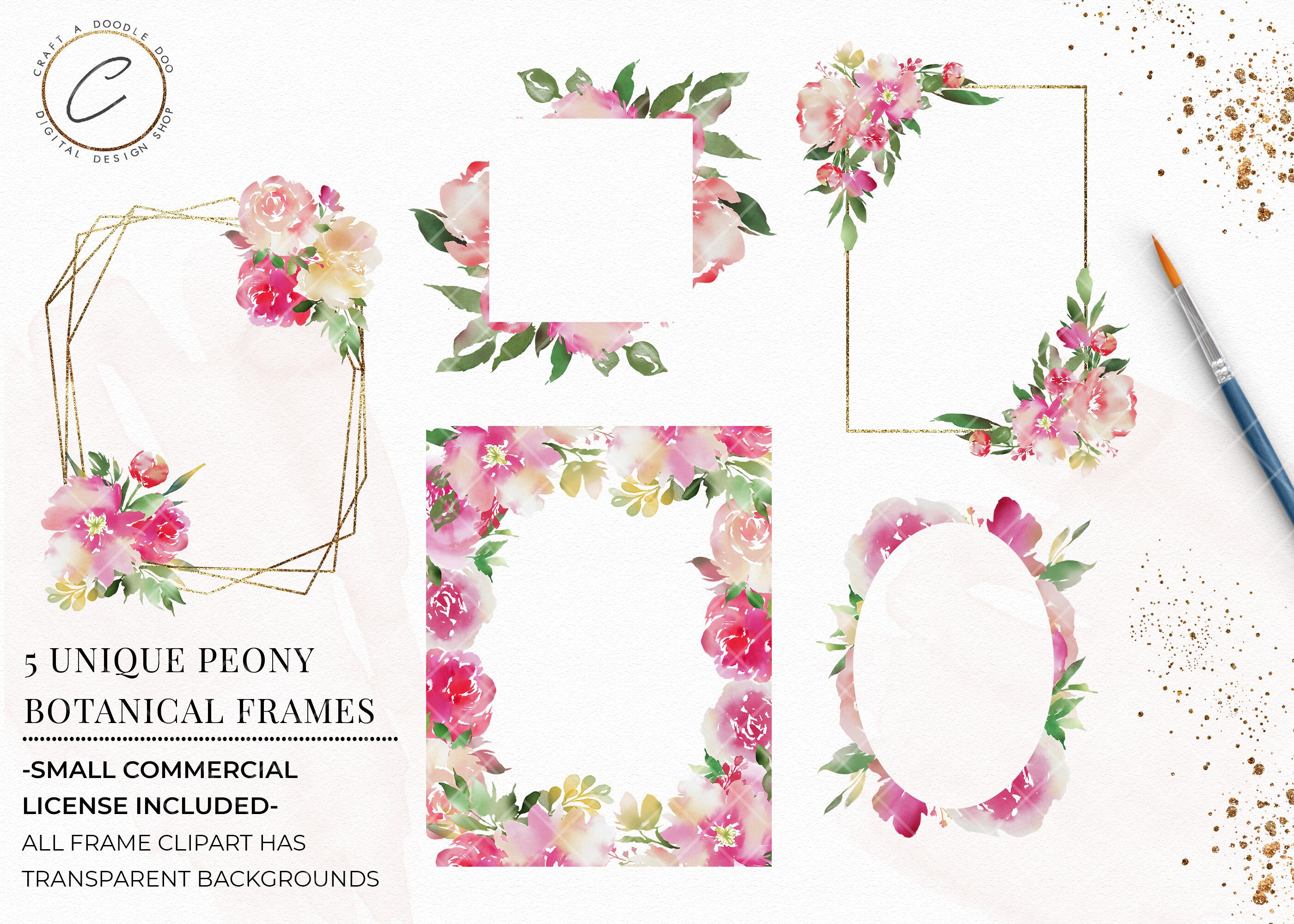 Watercolor Peony Clipart PNG Set Commercial Use Aquarelle | Etsy