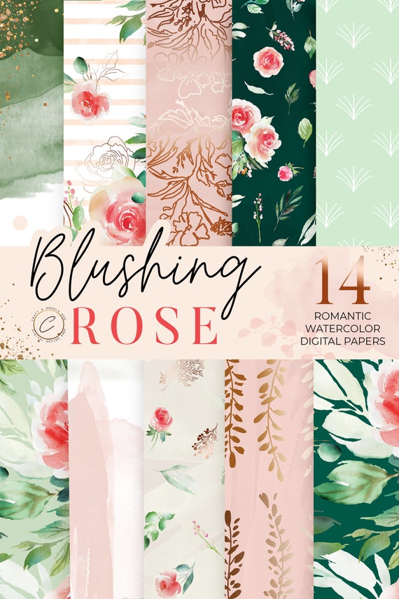 Watercolor Blush Digital Paper Pack Commercial Use Floral | Etsy