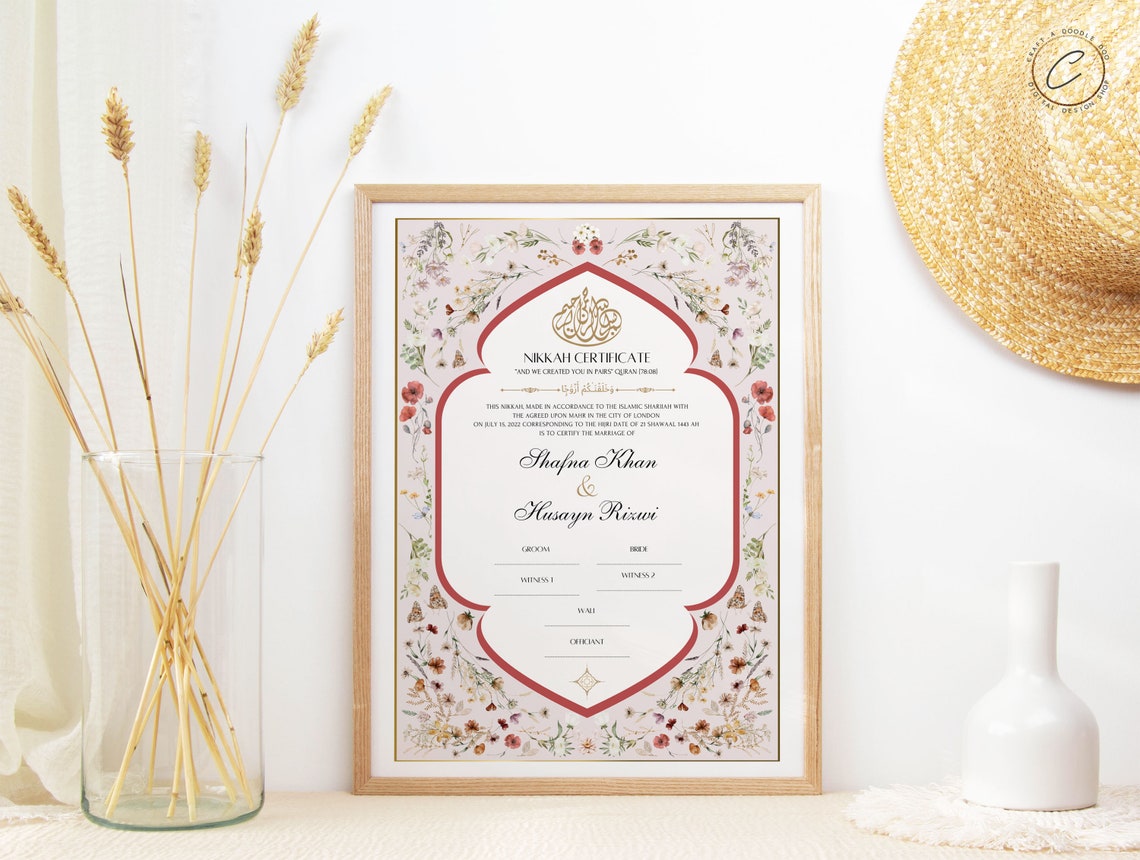 Nikkah Contract Template Floral Islamic NIKAHNAMA Digital - Etsy