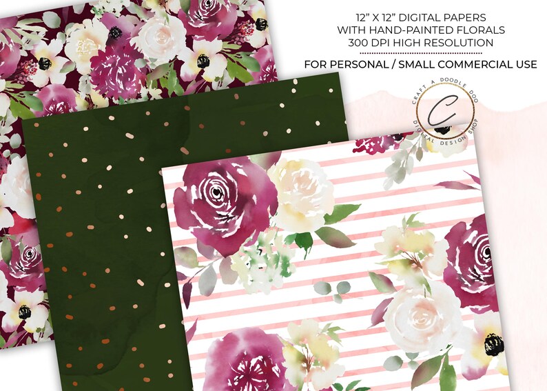 Burgundy Blush Designs Watercolor Floral Digital Paper Pack - Etsy