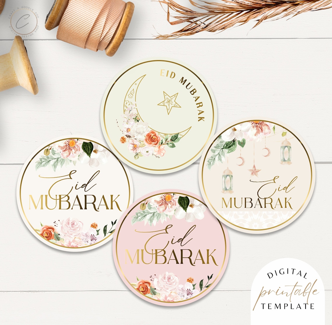 Set of 4 Eid Mubarak Stickers Eid Gift Favor Tags Printable - Etsy