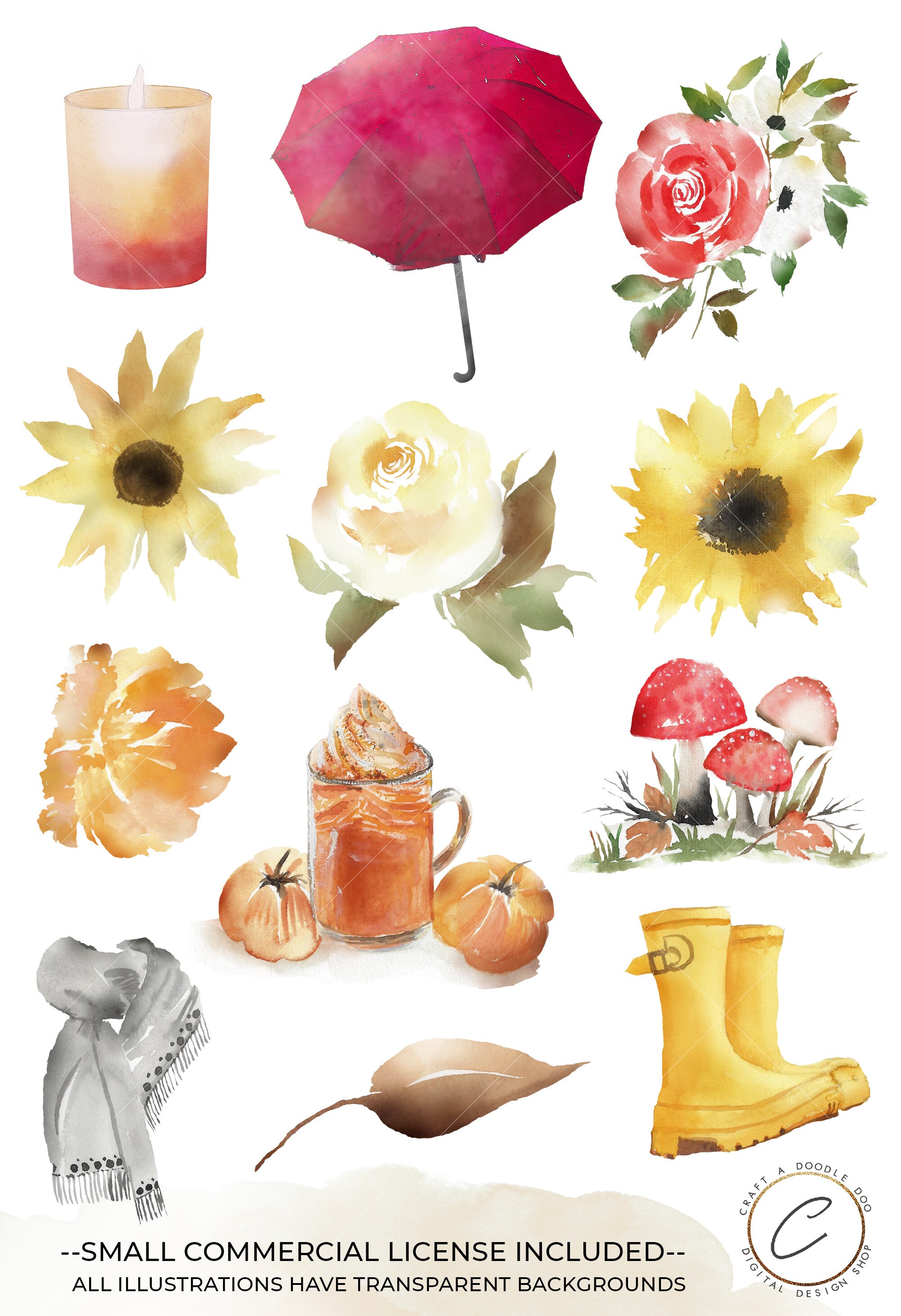 Rustic Fall Watercolor Clipart PNG Autumn Pumpkin Floral - Etsy