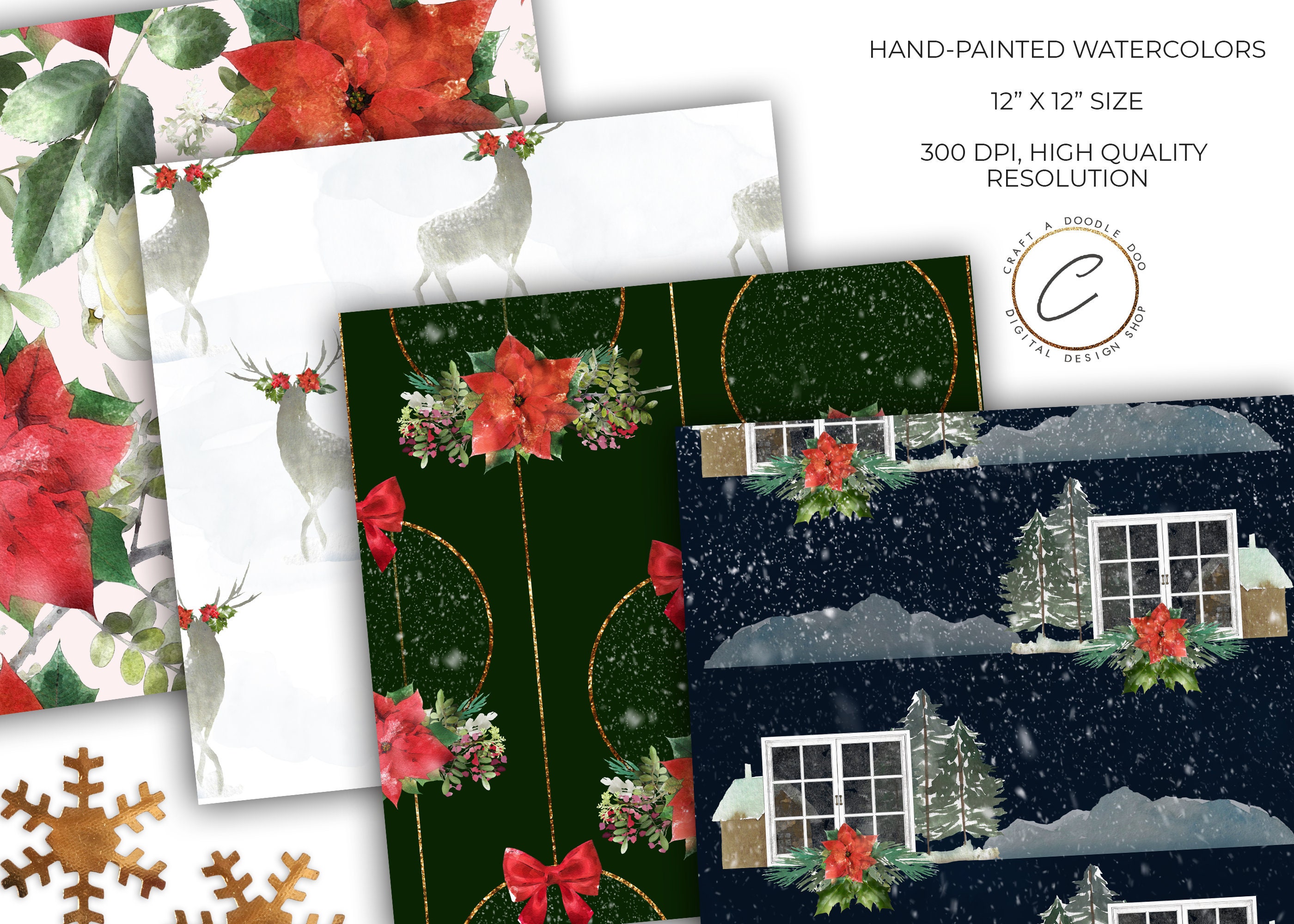 Winter Digital Paper Pack Watercolor Floral Holiday Pattern - Etsy
