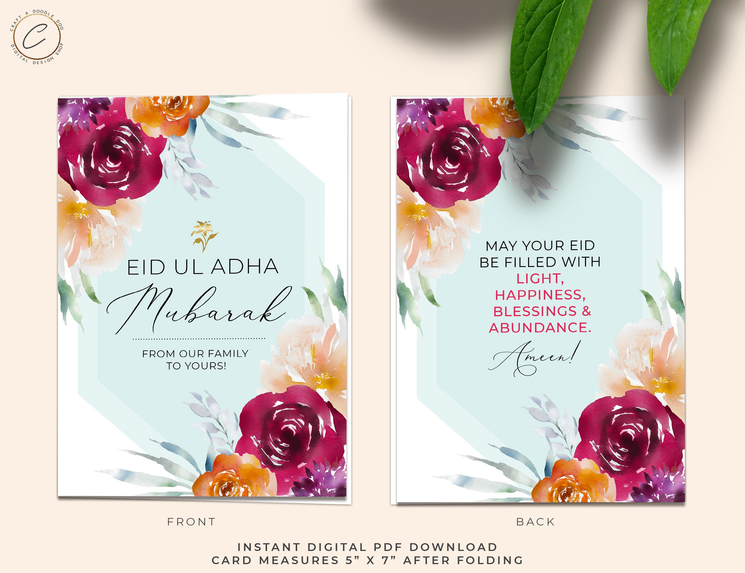 Printable Eid Ul Adha Card Digital Download, Elegant Watercolor Happy ...