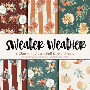 Rustic Fall Digital Paper Pack, Watercolor Autumn Floral Papers, Fall ...