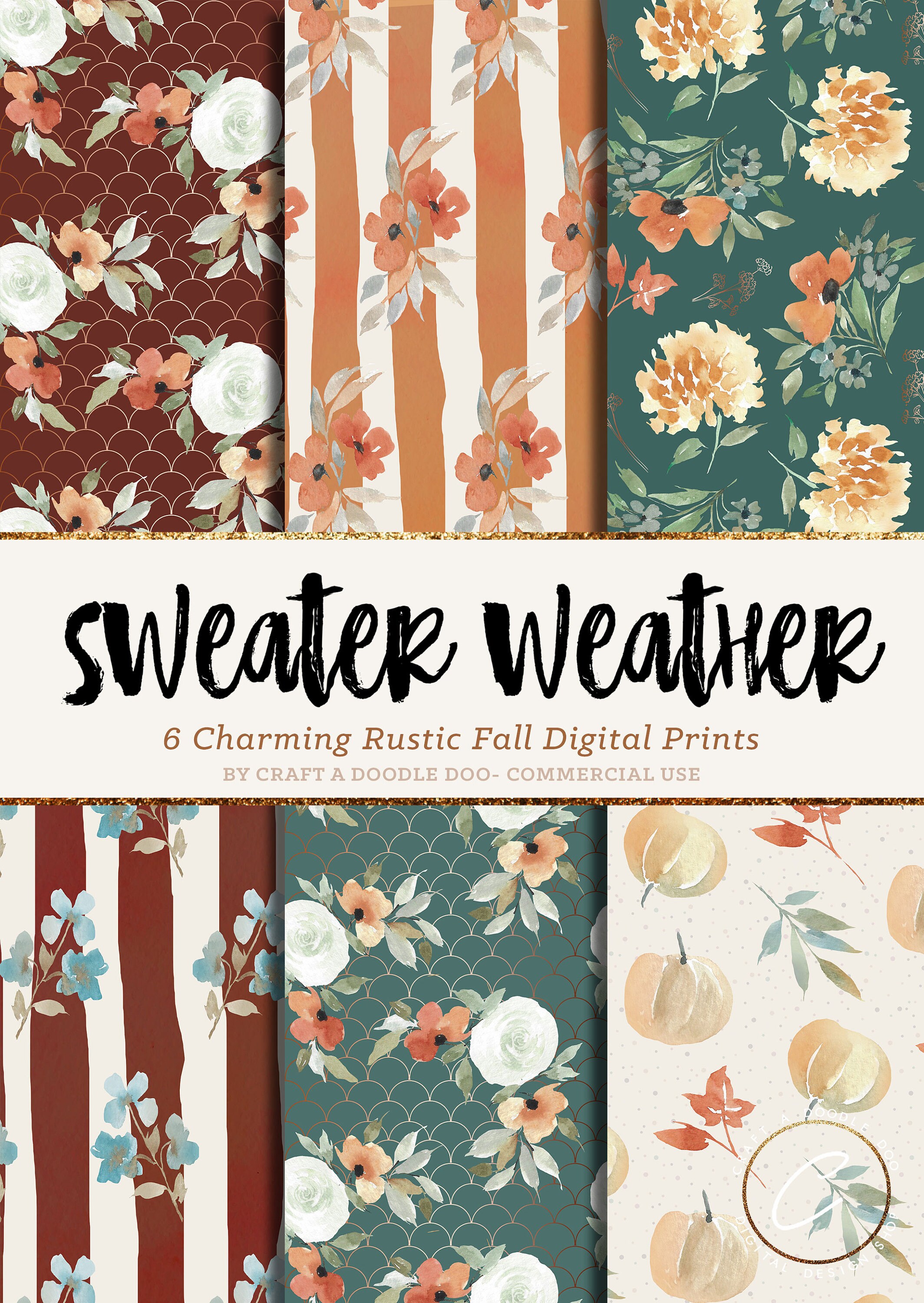 Rustic Fall Digital Paper Pack Watercolor Autumn Floral - Etsy