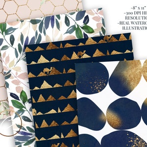 Blush & Navy Digital Paper Pack | Chic Scrapbook Prints,patterns ...