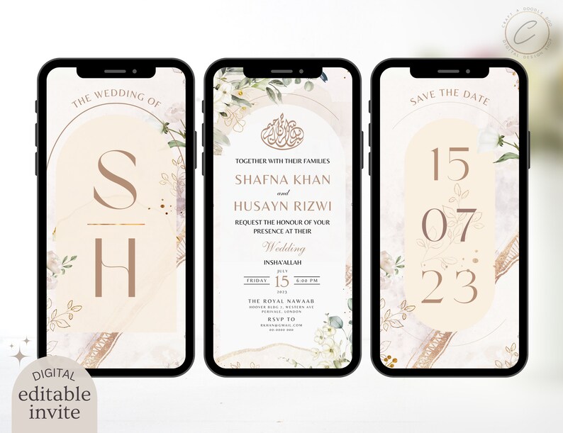 Digital Muslim Wedding Invitation Template, Electronic Gold & Cream ...
