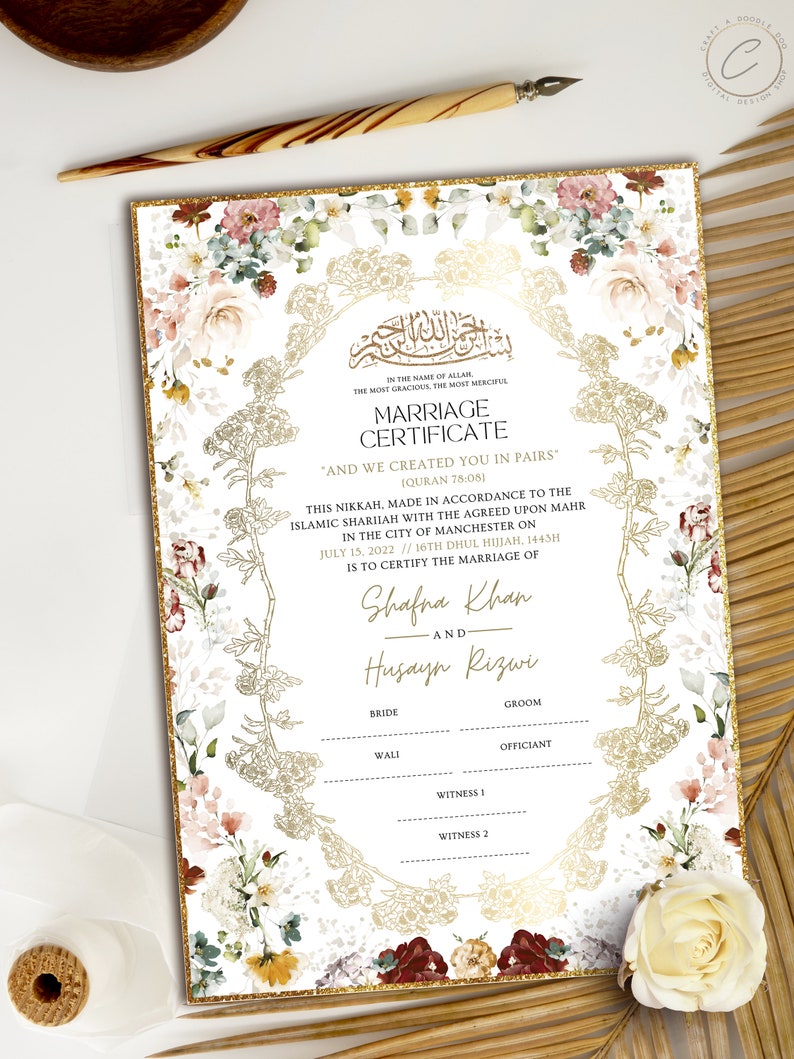 Nikkah Contract Template Floral Islamic NIKAHNAMA Digital - Etsy