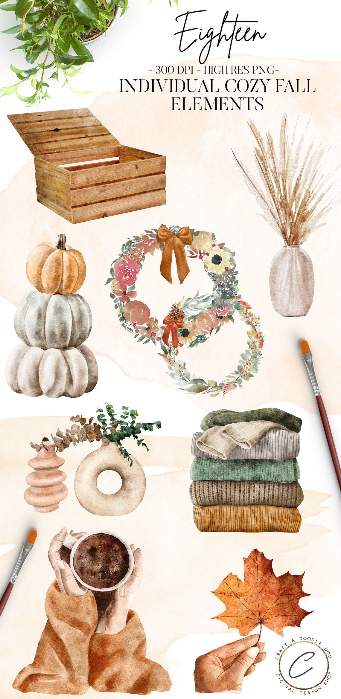 Watercolor Fall Decor Clipart Cozy Autumn Clip Art Commercial - Etsy
