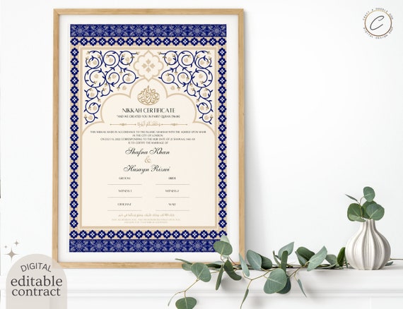 Nikah Contract Template Geometric Navy Blue Editable - Etsy